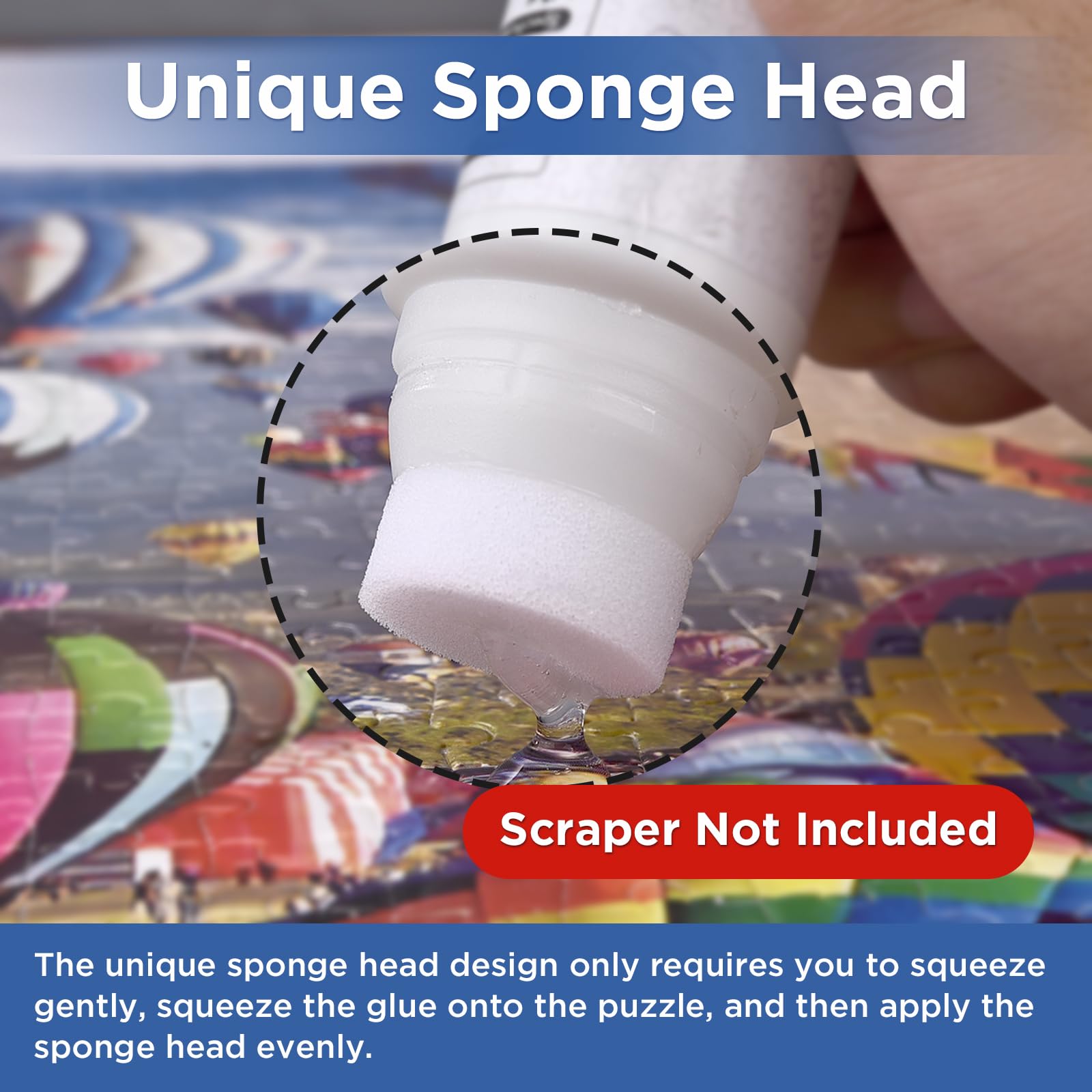 YAKAMOZ Updated Jigsaw Puzzle Glue With New Sponge Head for Adults - Clear Water-Soluble Special Craft Glue, Quick Dry for 1000/1500/3000 Pieces, 120ML