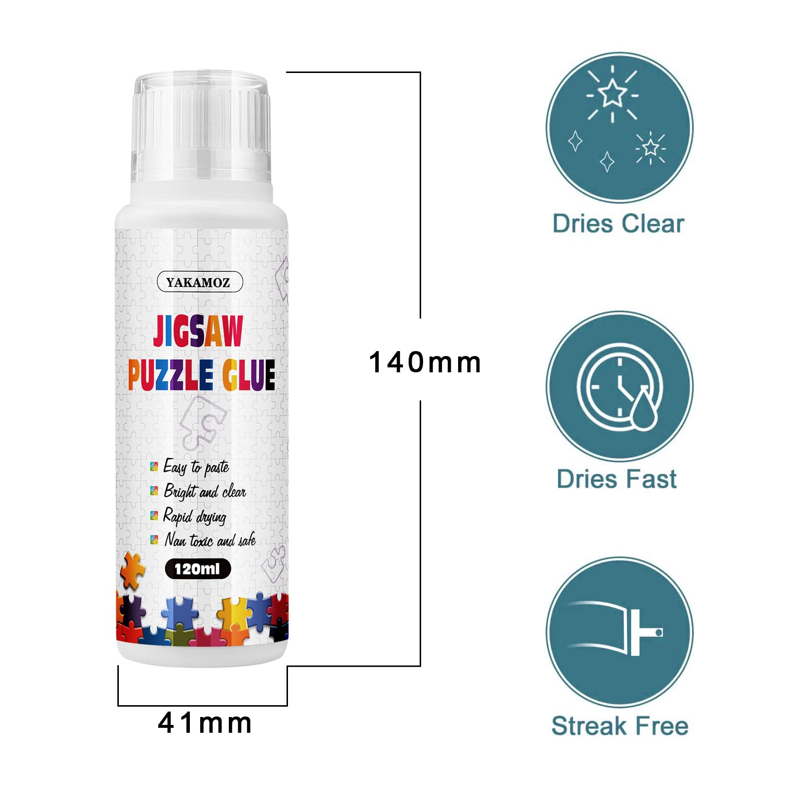 YAKAMOZ Updated Jigsaw Puzzle Glue With New Sponge Head for Adults - Clear Water-Soluble Special Craft Glue, Quick Dry for 1000/1500/3000 Pieces, 120ML