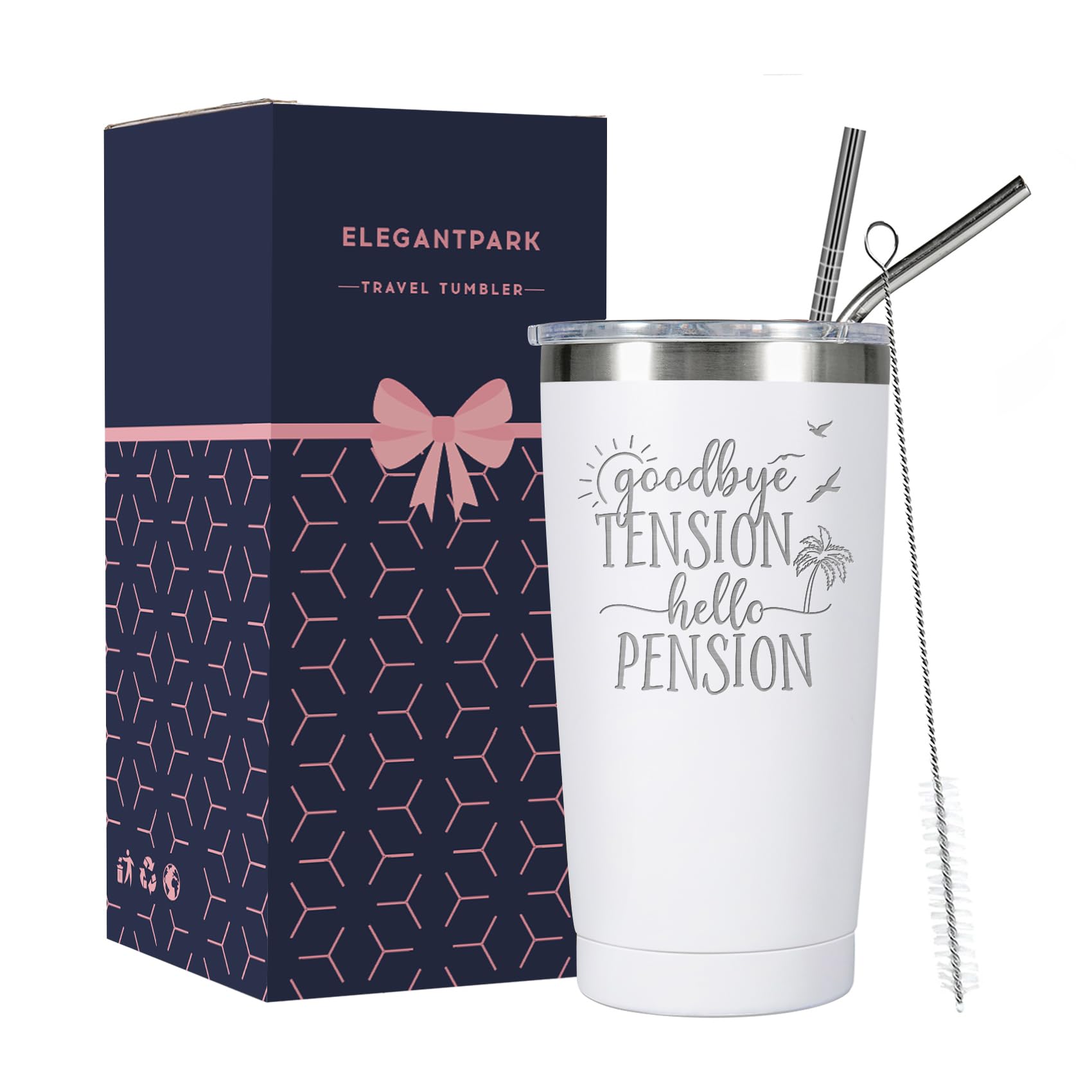 ELEGANTPARK Retirement Gifts for Women Men 2025 Retirement Coffee Tumbler Goodbye Tension Hello Pension Retired Gifts for Dad Retired Friends Mom Coworkers Retiree Coffee Mug White 20 OZ