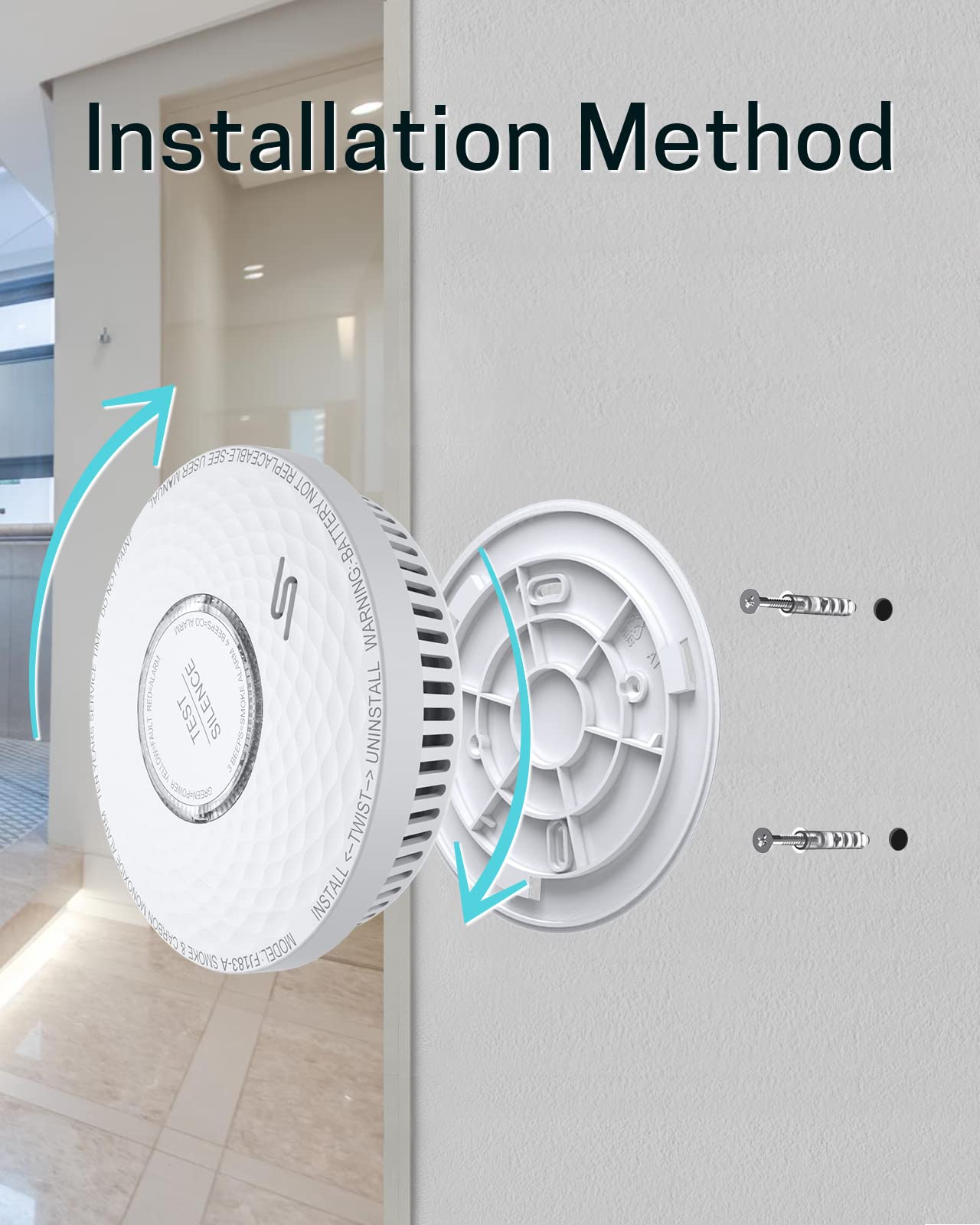 Ecoey 10-Year Smoke and Carbon Monoxide Detector, Dual Sensor Smoke CO Alarm with Built-in Battery and Silence Function,FJ183-A,4 Packs