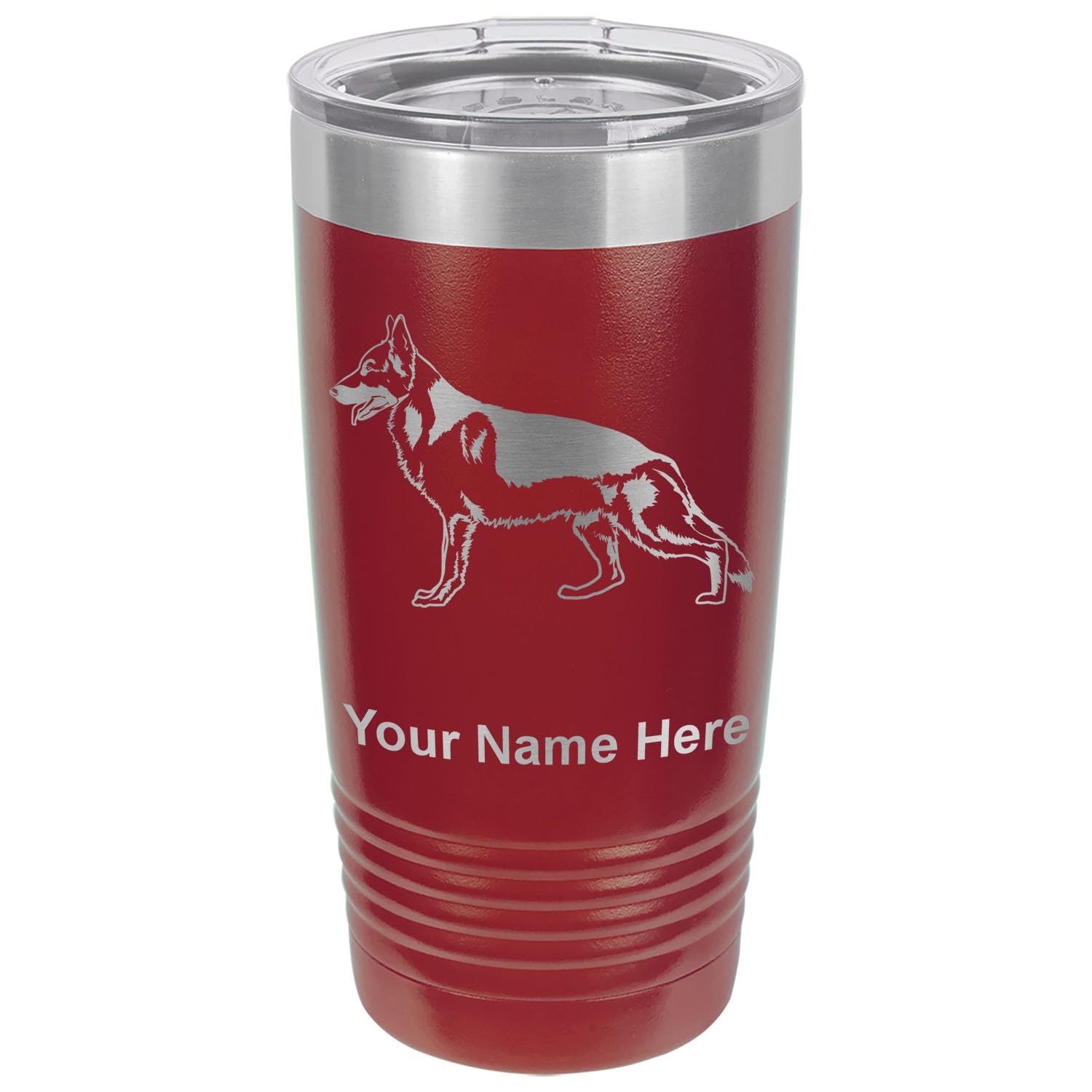 LaserGram 20oz Vacuum Insulated Tumbler Mug, German Shepherd Dog, Personalized Engraving Included (Maroon)