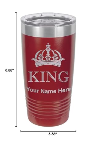 LaserGram 20oz Vacuum Insulated Tumbler Mug, King Crown, Personalized Engraving Included (Maroon)