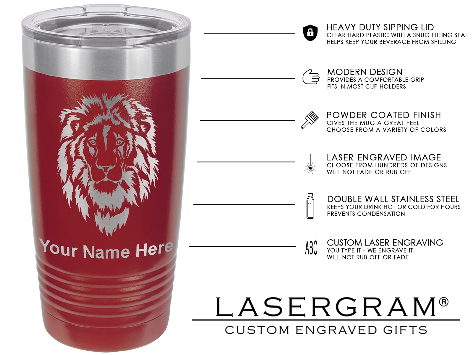 LaserGram 20oz Vacuum Insulated Tumbler Mug, Military Helicopter 2, Personalized Engraving Included (Maroon)