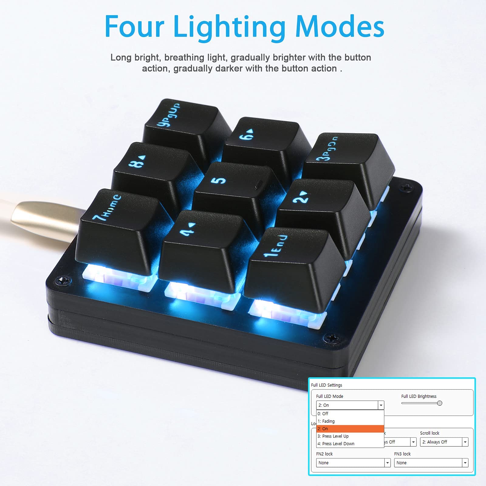 Koolertron Mechanical Numpad Macro Keyboard, 9-Key Numeric Keypad LED Backlit Gaming Keyboard, Fully Programmable Number Pad Keyboard, Computer High Ground Mechanical Macro Number Keypad