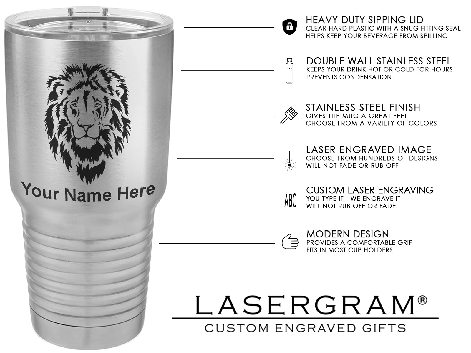 LaserGram 30oz Vacuum Insulated Tumbler Mug, Alligator, Personalized Engraving Included (Stainless Steel)