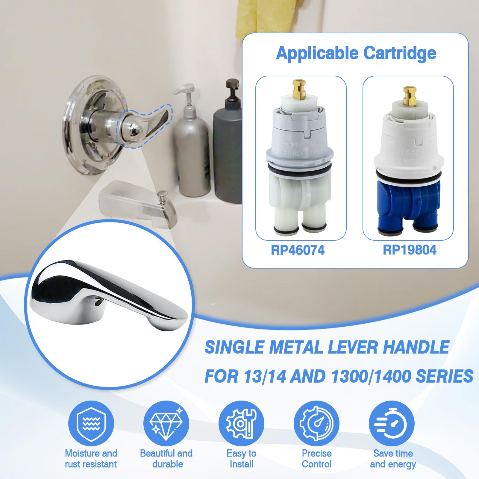Single Metal Lever Handle Kit for 1300/1400 Series Tub Faucet for Delta H79, Chrome