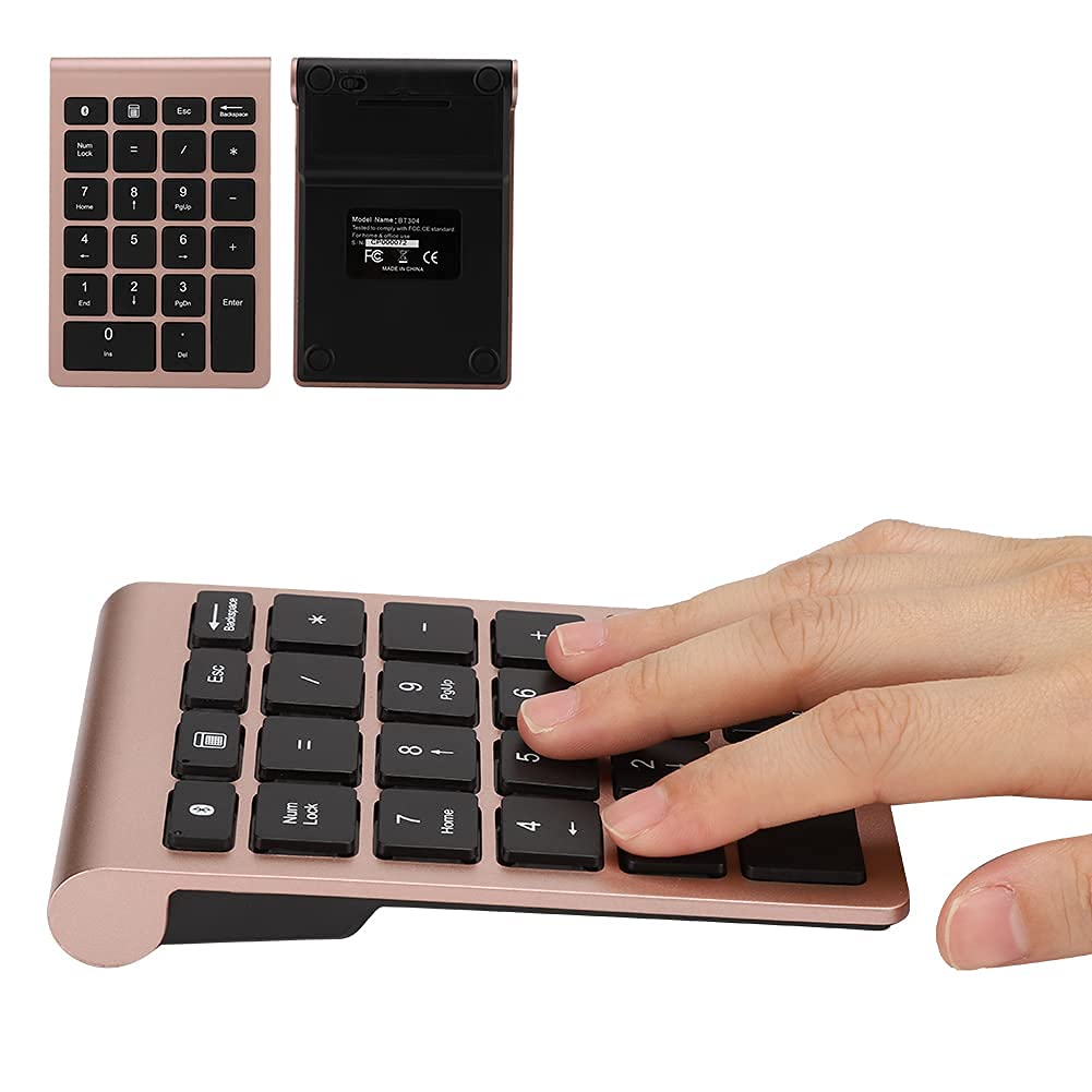 Jopwkuin Bluetooth Number Pad, 22 Keys Number Keypad with Shortcut Key, 10Keys Portable Financial Accounting Number Pad, Bluetooth 5.0 Numeric Keyboard for Laptop, PC, Desktop, Pad(Rose
