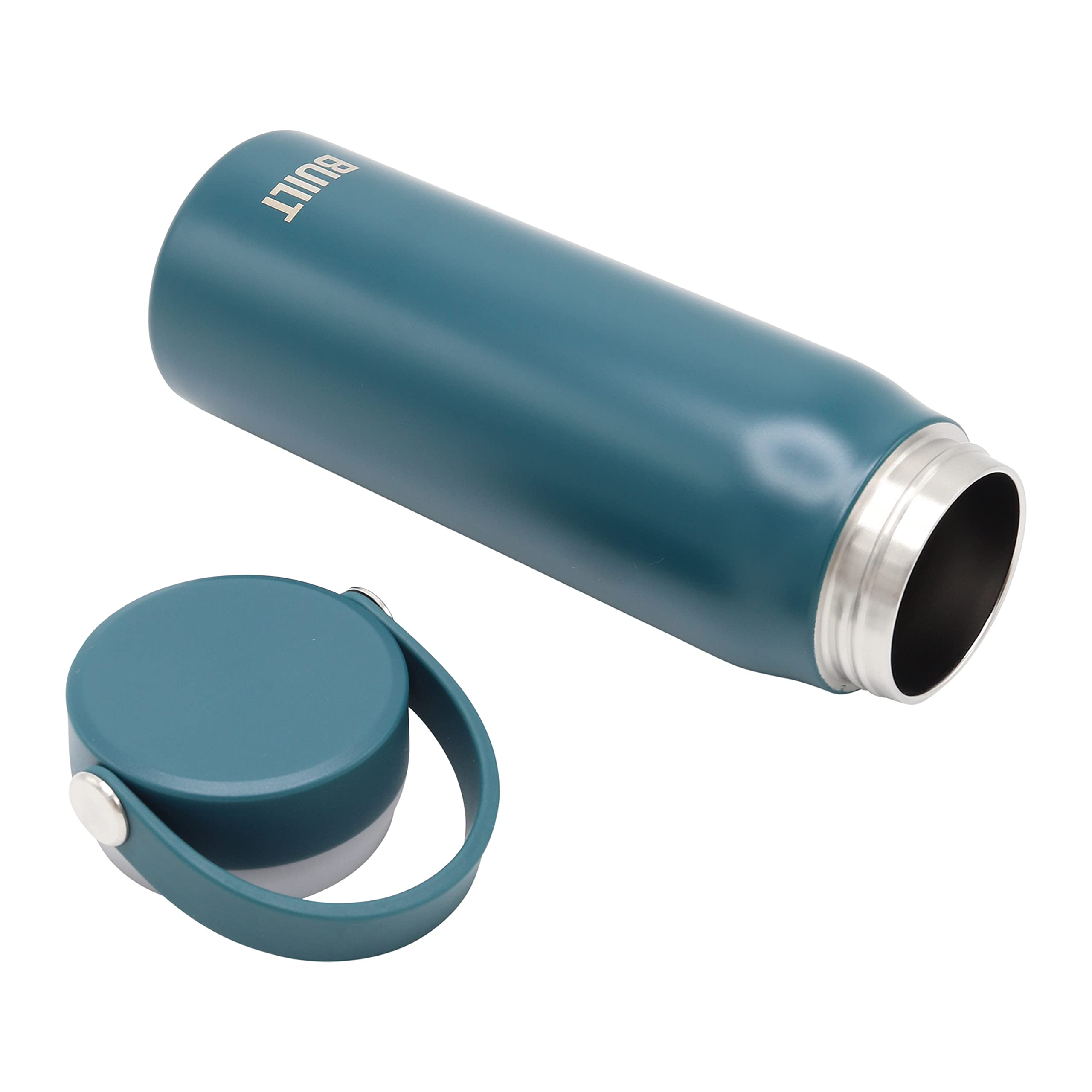 BUILT Cascade Double Wall Vacuum Insulated Stainless Steel Wide Mouth Water Bottle with Comfort Grip and Carry Handle Lid, 20 ounces