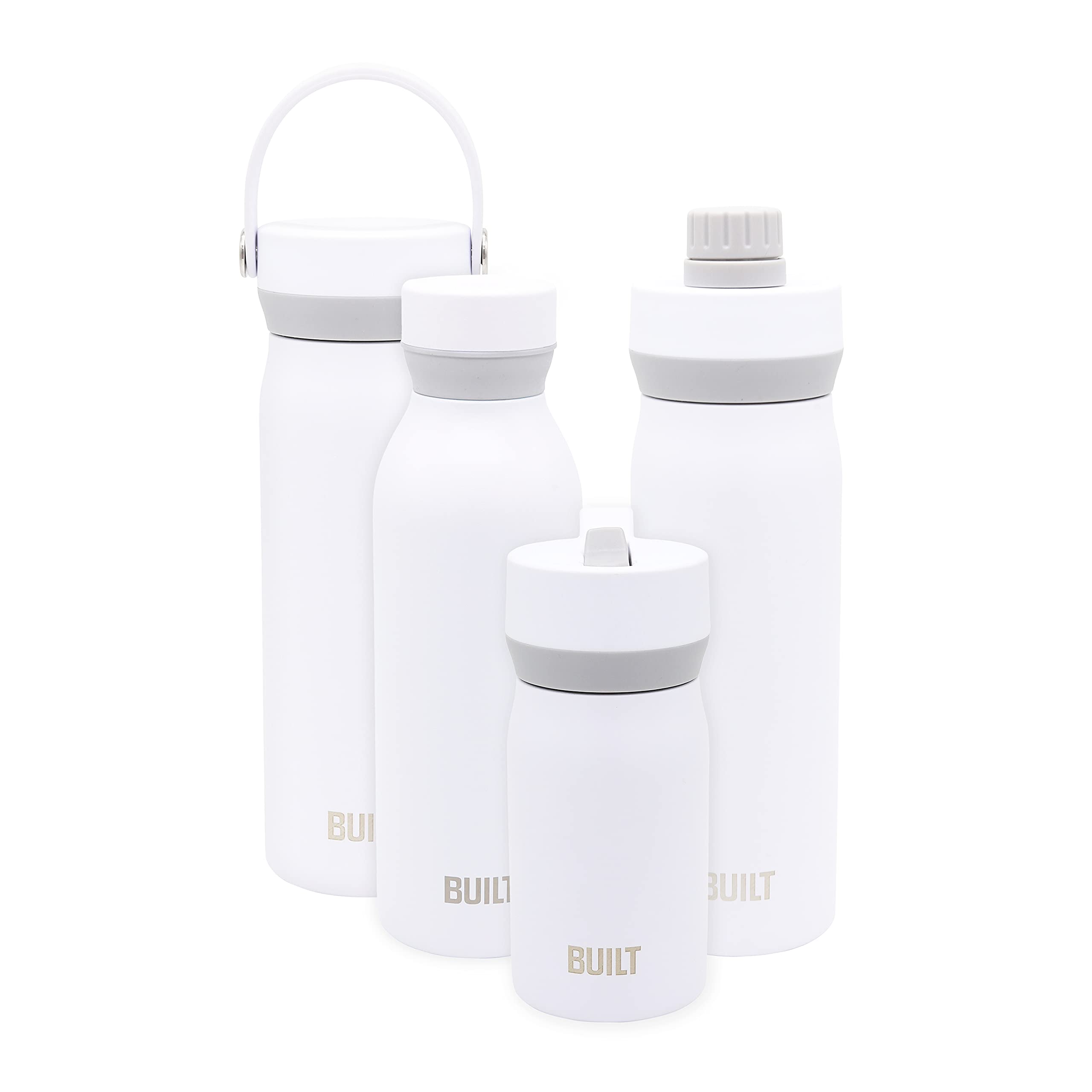 BUILT Cascade Double Wall Vacuum Insulated Stainless Steel Wide Mouth Water Bottle with Comfort Grip and Carry Handle Lid, 20 ounces