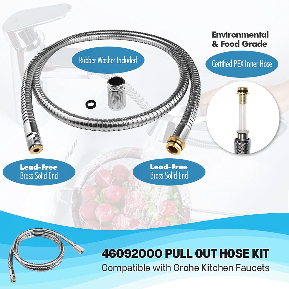 Pull Down Kitchen Faucet Hose Faucet Extender 46092000, Sink Hose Attachment for Faucet for Grohe Kitchen Faucets, Alira and Ladylux and Euro Plus, 59" Inches Chrome Finish