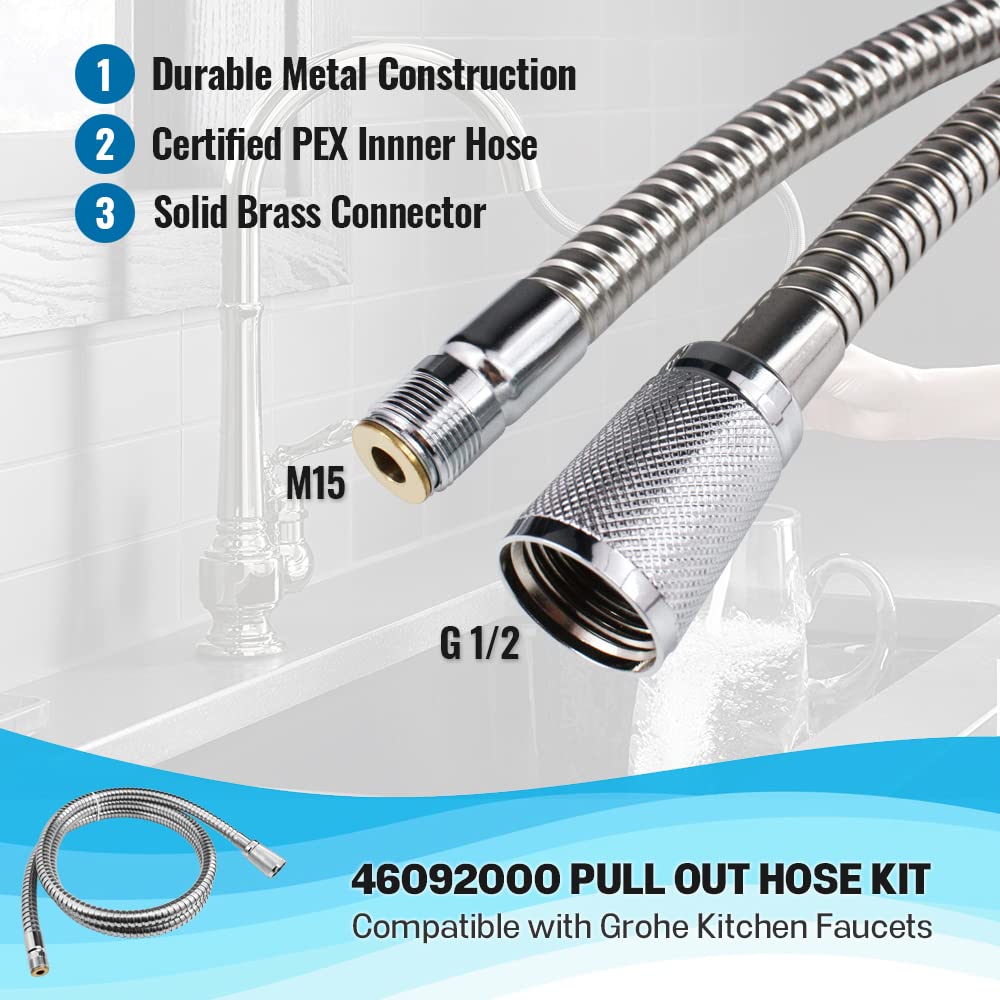 Pull Down Kitchen Faucet Hose Faucet Extender 46092000, Sink Hose Attachment for Faucet for Grohe Kitchen Faucets, Alira and Ladylux and Euro Plus, 59" Inches Chrome Finish