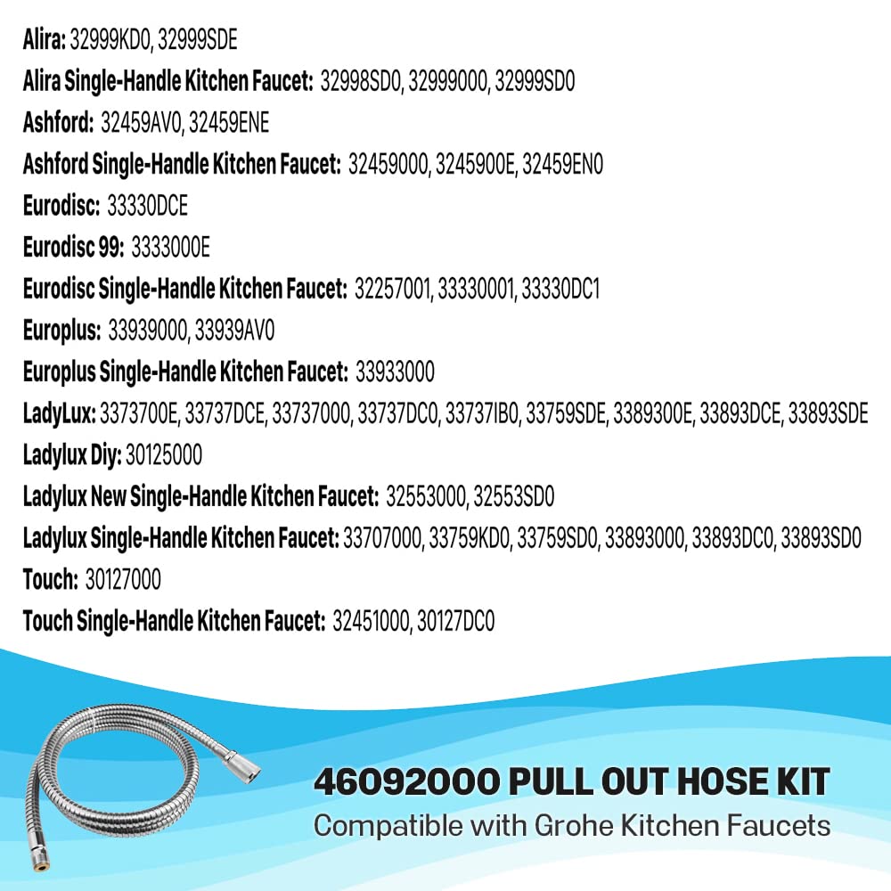 Pull Down Kitchen Faucet Hose Faucet Extender 46092000, Sink Hose Attachment for Faucet for Grohe Kitchen Faucets, Alira and Ladylux and Euro Plus, 59" Inches Chrome Finish