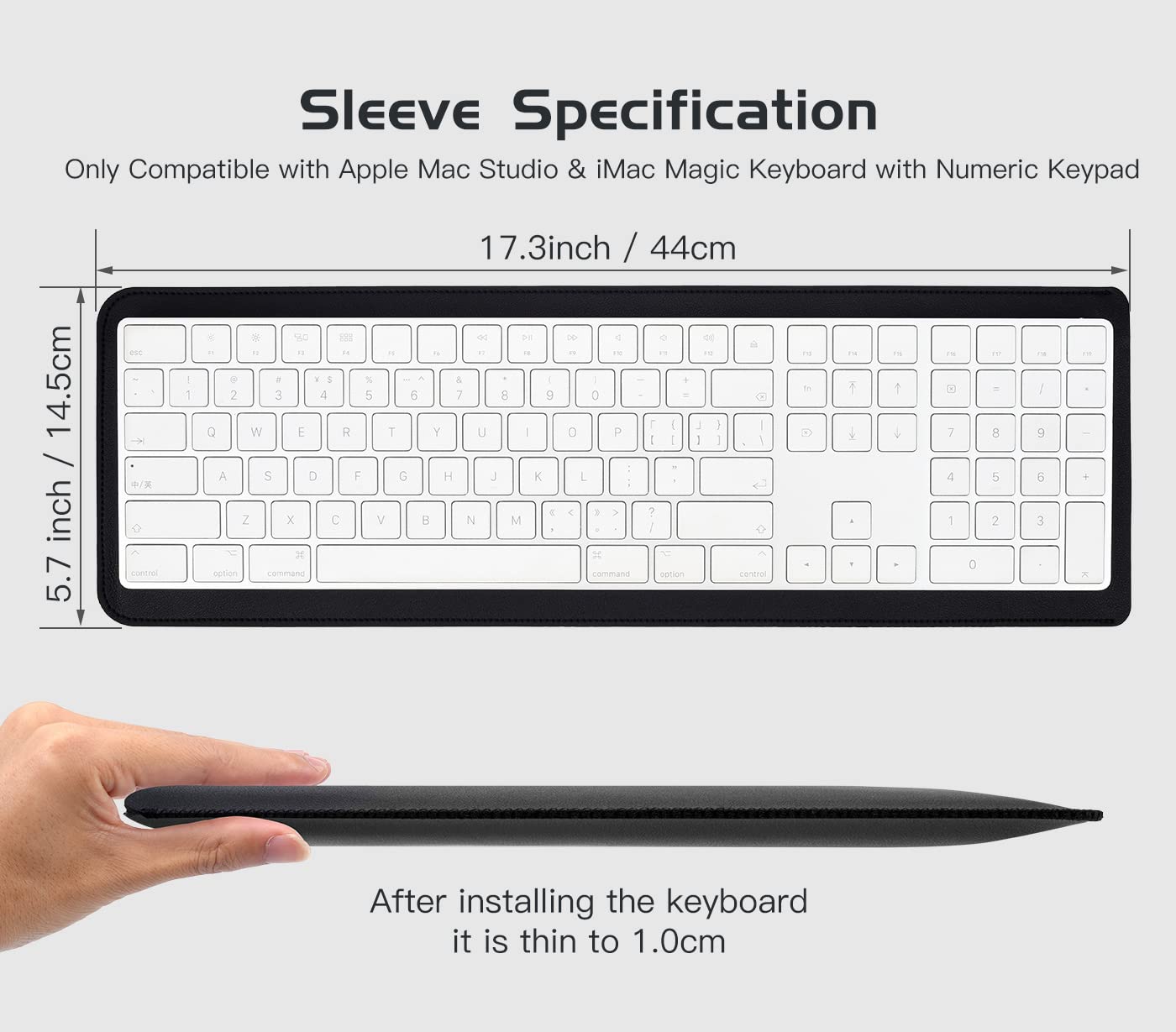 CaseBuy PU Leather Keyboard Sleeve Cover Case for 2024 Apple Magic Keyboard with USB-C & 24" iMac Magic M1 M3 M4 Chip A2520 A1843 & 2022 Mac Studio with Numeric Keypad Accessories Bag Pouch - Black