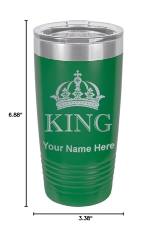 LaserGram 20oz Vacuum Insulated Tumbler Mug, King Crown, Personalized Engraving Included (Green)