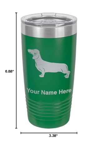 LaserGram 20oz Vacuum Insulated Tumbler Mug, Dachshund Dog, Personalized Engraving Included (Green)