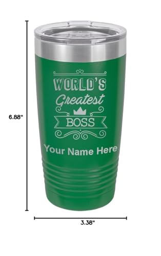 LaserGram 20oz Vacuum Insulated Tumbler Mug, World's Greatest Boss, Personalized Engraving Included (Green)