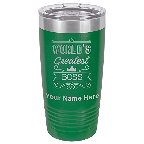 LaserGram 20oz Vacuum Insulated Tumbler Mug, World's Greatest Boss, Personalized Engraving Included (Green)