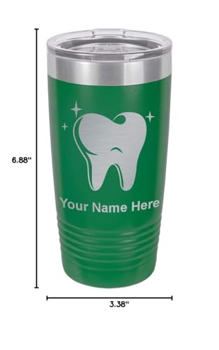 LaserGram 20oz Vacuum Insulated Tumbler Mug, Tooth, Personalized Engraving Included (Green)