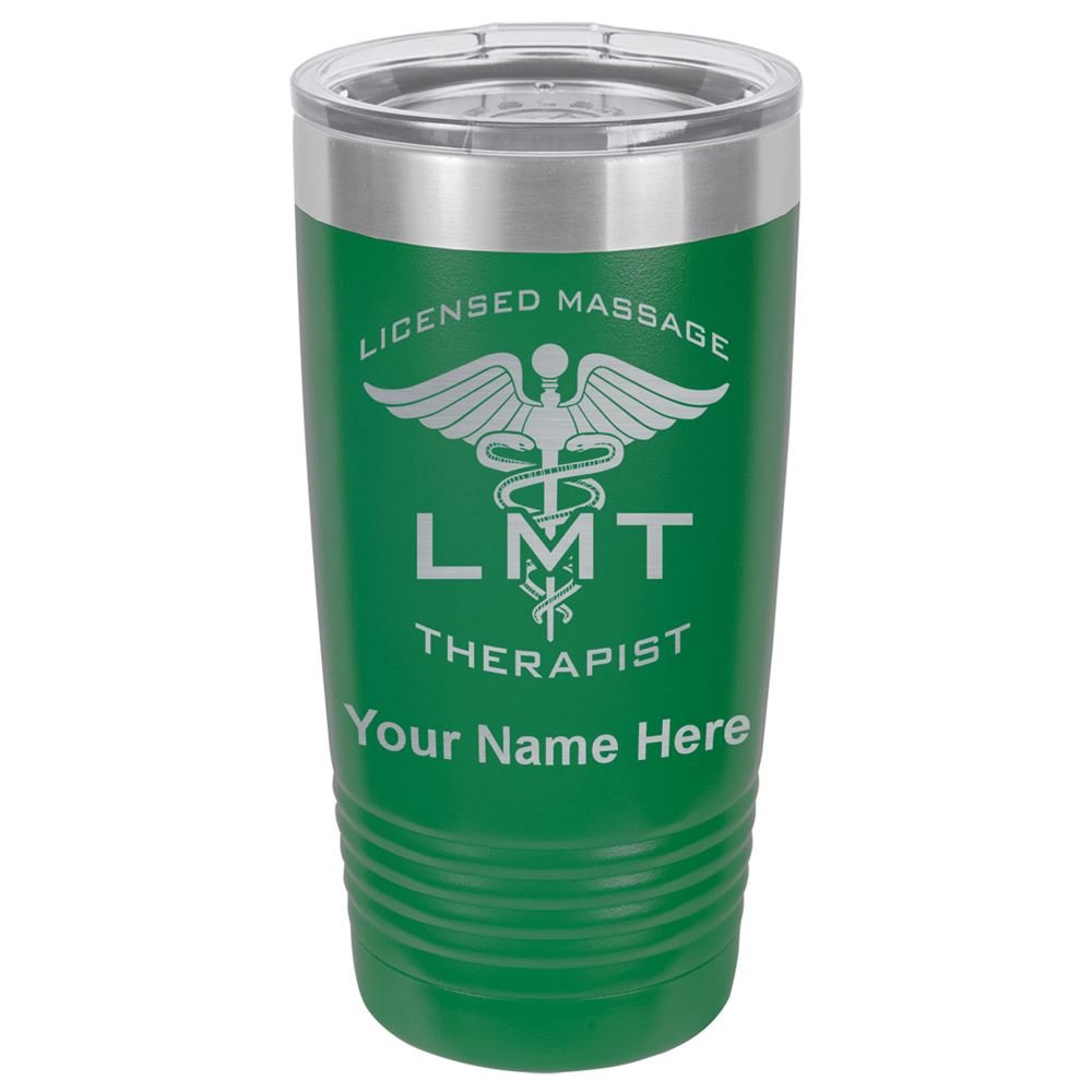 LaserGram 20oz Vacuum Insulated Tumbler Mug, LMT Licensed Massage Therapist, Personalized Engraving Included (Green)