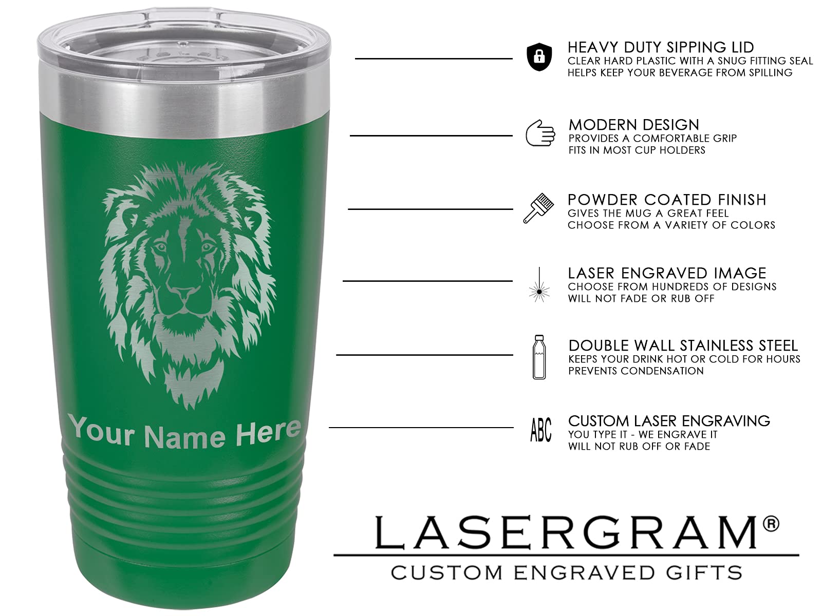 LaserGram 20oz Vacuum Insulated Tumbler Mug, Texas Come and Take It Flag, Personalized Engraving Included (Green)