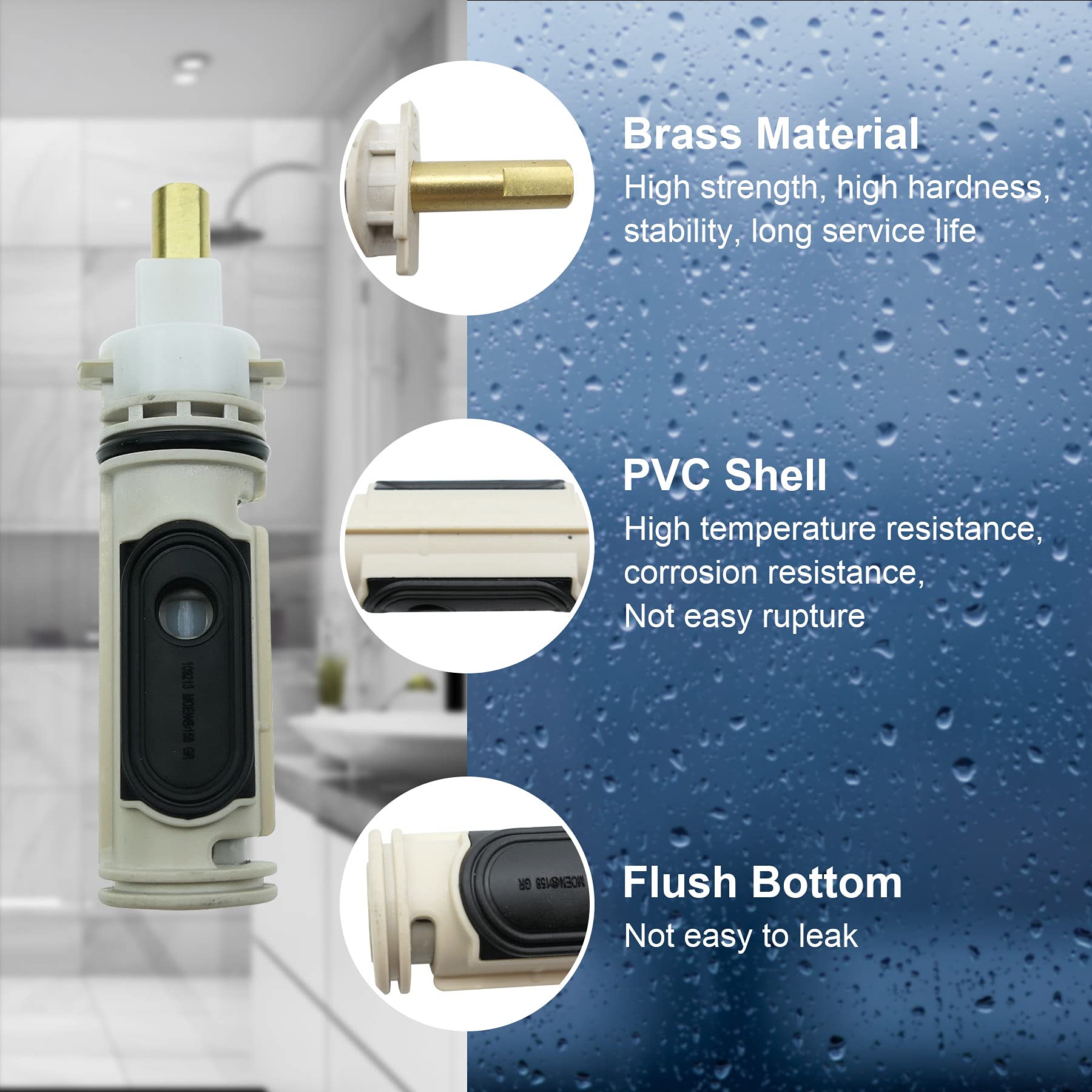 1222 Replacement Cartridge and Puller, Faucet Shower Valve Cartridge and Removal Tool Pack for One-handle Posi Temp Faucet Cartridge, Bathtub Cartridge Replacement Plastic and Brass Faucet Repair Tool