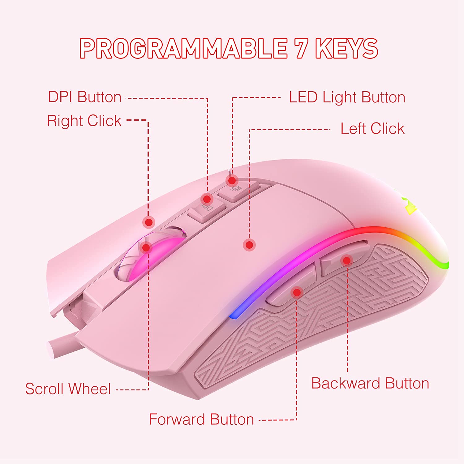 Havit Mechanical Keyboard and Mouse Combo RGB Gaming 104 Keys Blue Switches Wired USB Keyboards with Detachable Wrist Rest, Programmable Gaming Mouse for PC Gamer Computer Desktop (Pink) (Renewed)