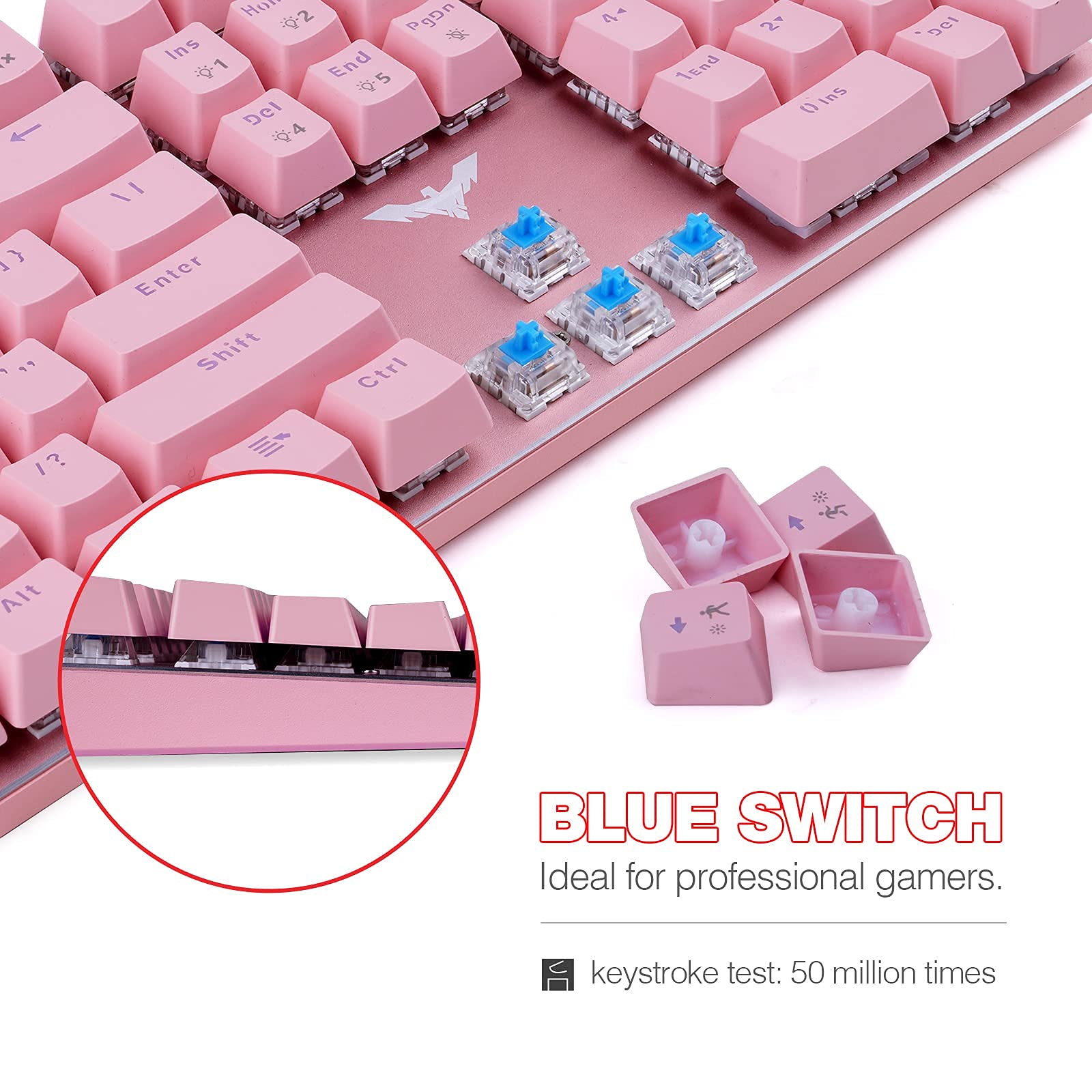 Havit Mechanical Keyboard and Mouse Combo RGB Gaming 104 Keys Blue Switches Wired USB Keyboards with Detachable Wrist Rest, Programmable Gaming Mouse for PC Gamer Computer Desktop (Pink) (Renewed)