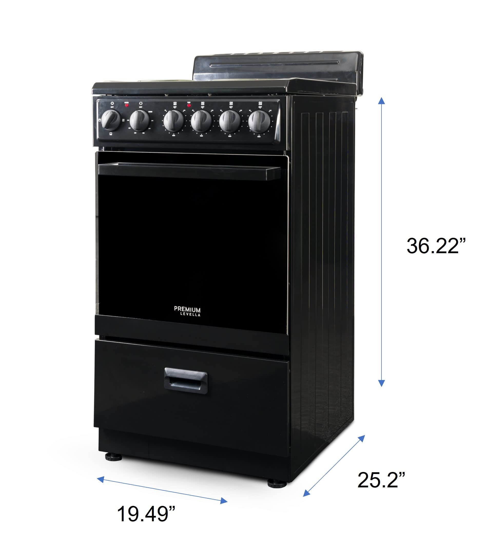 Premium Levella PRE2027GB 20 in Freestanding Electric Range with 4 Coil Burners and 2.2 Cu. Ft. Single Oven Capacity with Lower Storage Drawer in Black