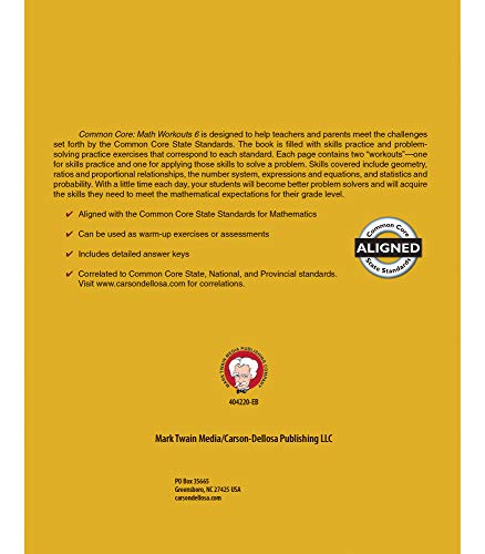 Mark Twain Common Core Math Workouts Resource Book, Grade 6, Ages 11 - 12, 64 Pages