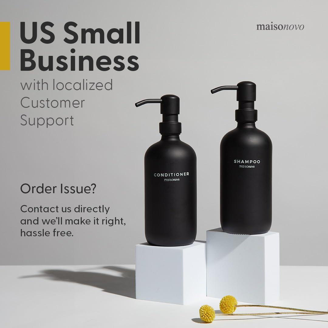 MaisoNovo Soap Dispenser 3-Piece Set | 16.9oz Amber Bottles with Black Stainless Steel Pumps