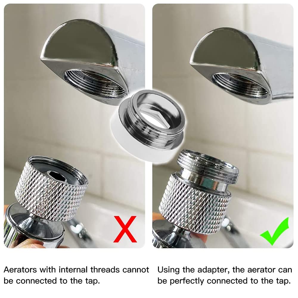 2pcs Metal Faucet Adaptor, TOOLSTAR Tap Aerator Connector Brass Thread Solid Metal Kitchen Tap Connector (18mm Female - 22mm Male)