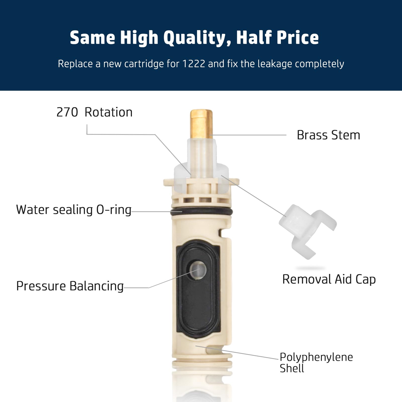 Shower Cartridge for 1222 & 1222B, with Puller and Retainer Clip, Bath Valve Replacement Tub Shower Parts Repair Kit, One Handle Bathtub Faucet Rebuild Kit with Removal Tool