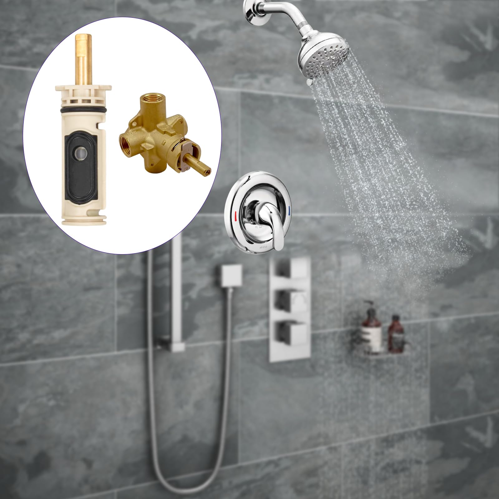 Shower Cartridge for 1222 & 1222B, with Puller and Retainer Clip, Bath Valve Replacement Tub Shower Parts Repair Kit, One Handle Bathtub Faucet Rebuild Kit with Removal Tool