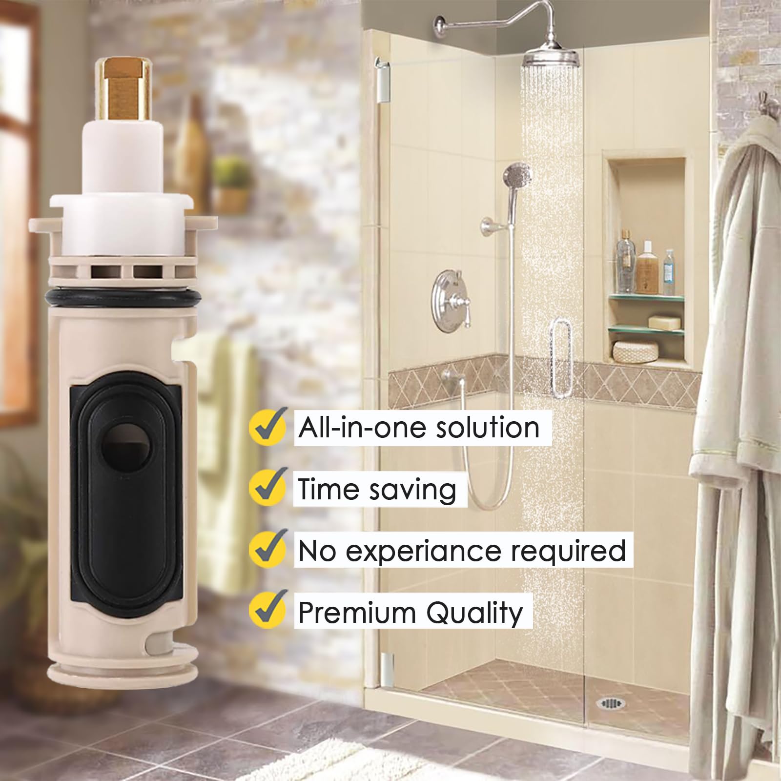 Shower Cartridge for 1222 & 1222B, with Puller and Retainer Clip, Bath Valve Replacement Tub Shower Parts Repair Kit, One Handle Bathtub Faucet Rebuild Kit with Removal Tool