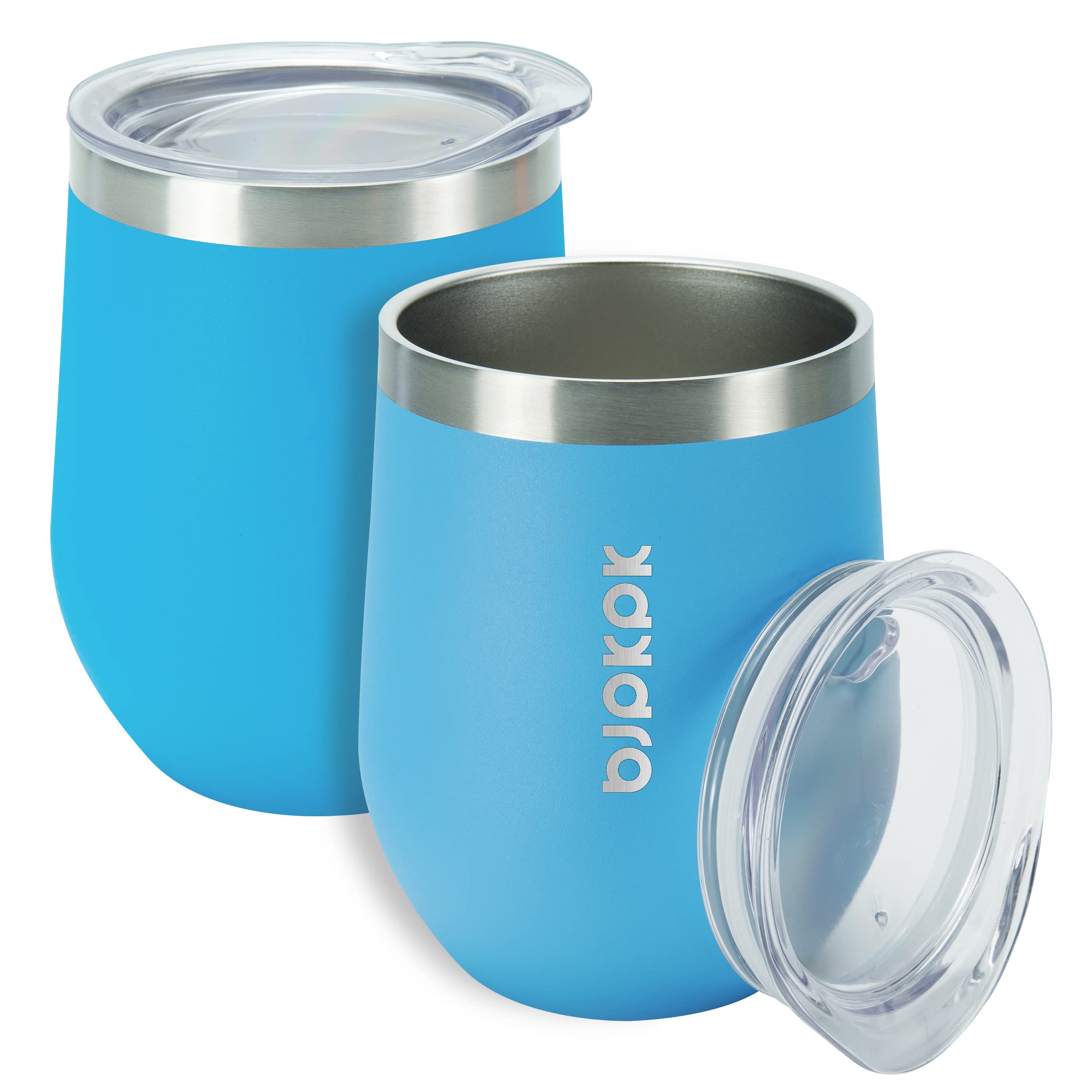 BJPKPK 2 pcs 12oz Insulated Wine Tumblers, 12oz Double Wall Vacuum Coffee Mugs with Lid, Unbreakable Stainless Steel Wine Glasses, Insulated Coffee Cups for Home & Outdoor, Blue