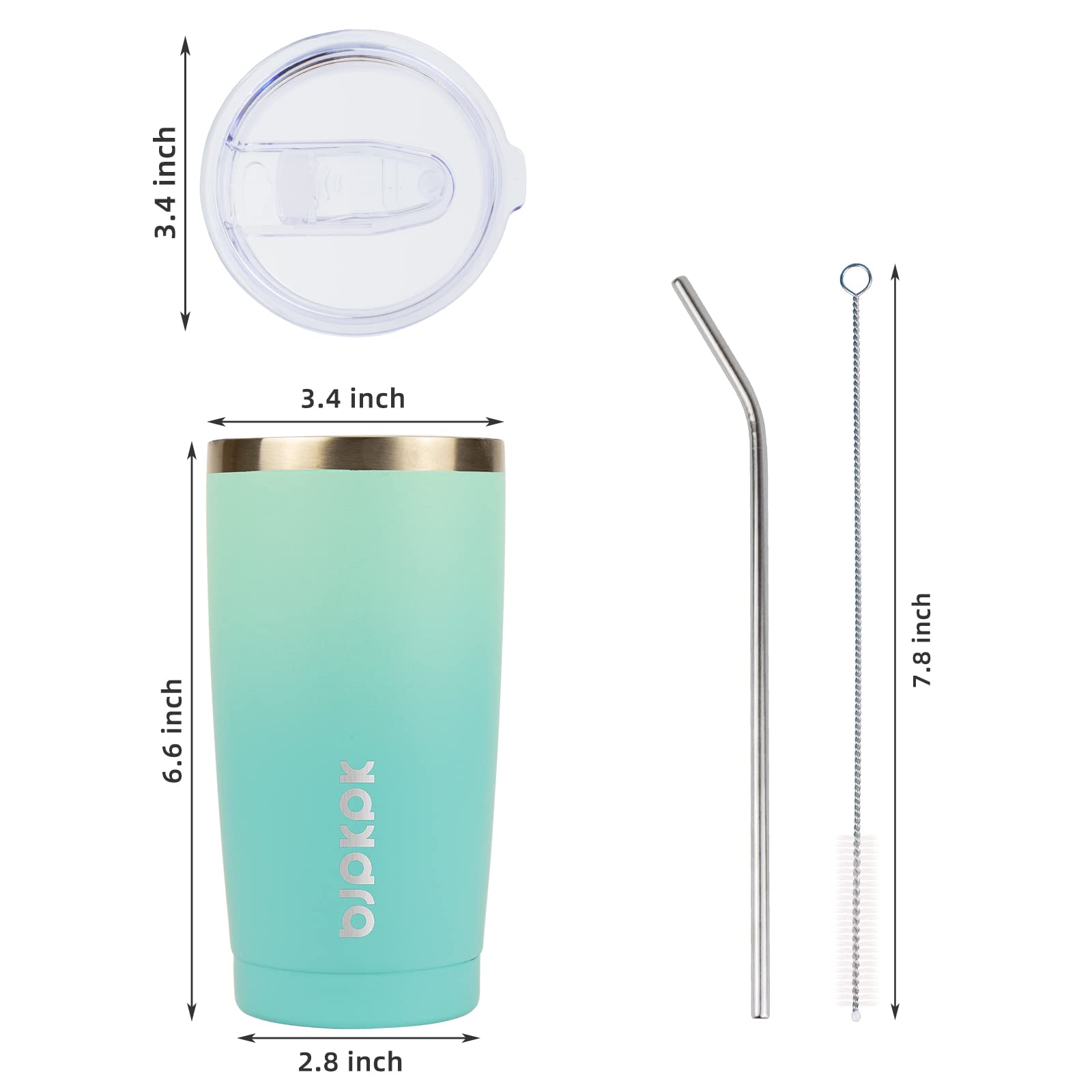 BJPKPK 20 oz Insulated Tumbler Stainless Steel Color Block Coffee Mug Vacuum Double Wall Thermal Travel Cup With Lids And Straw,Mint