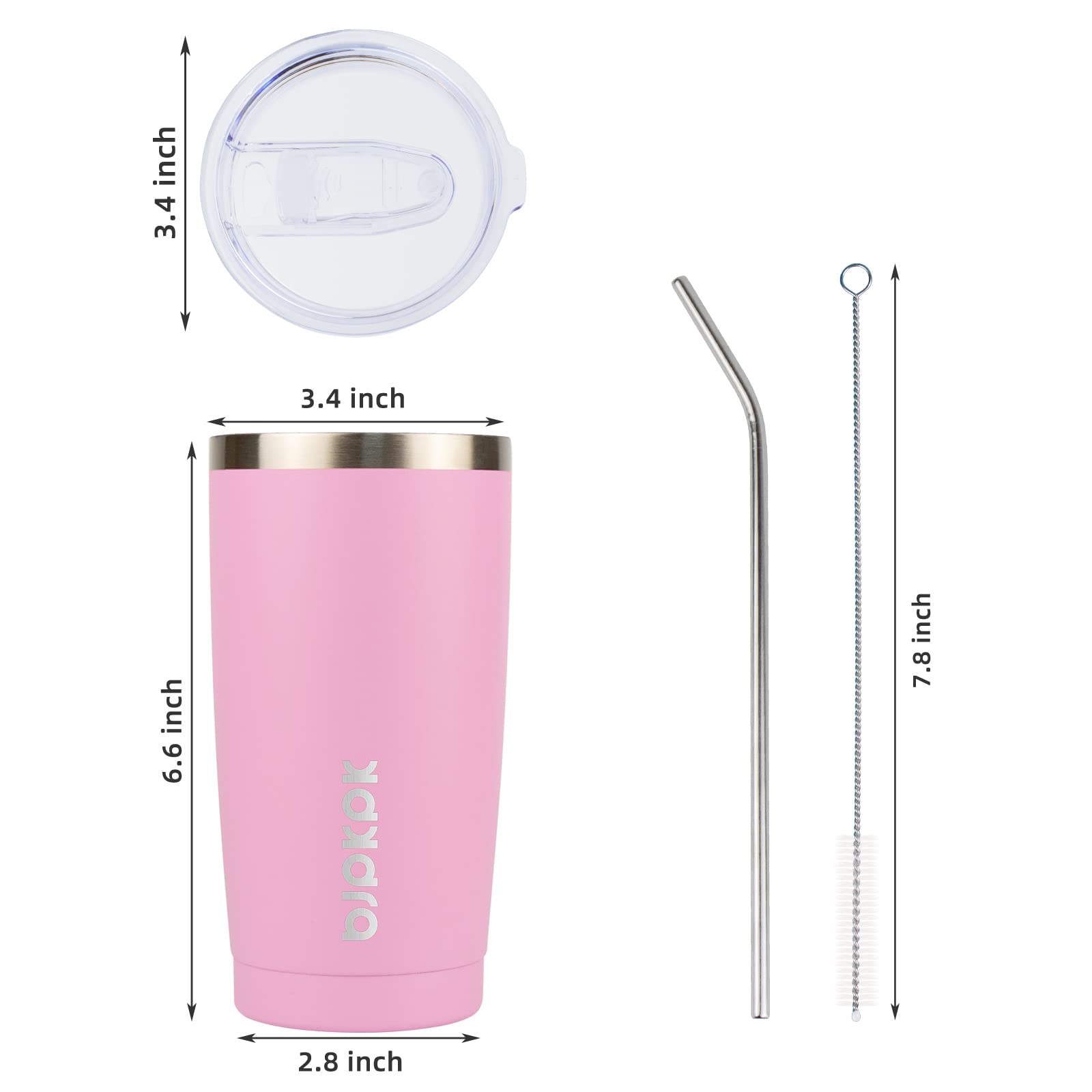 BJPKPK Insulated Tumbler 20 oz Stainless Steel Coffee Travel Thermal Cup With lids And Straws,Light Pink