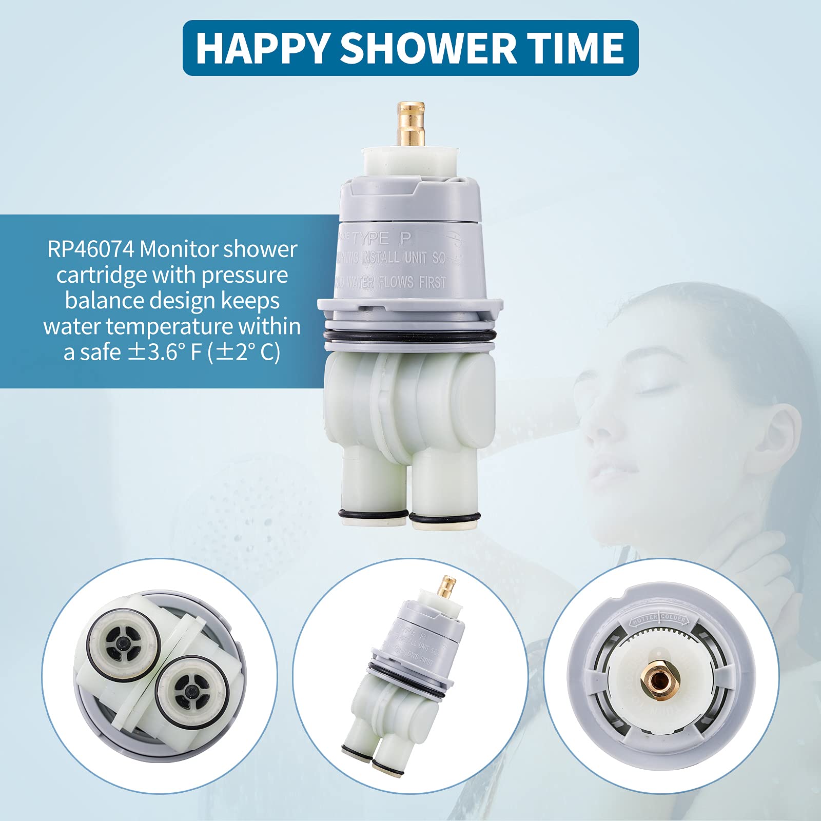 Catilon RP46074 Valve Cartridge Assembly Replacement for Delta 13/14 Series Single Handle Shower Faucet, Type P Shower Cartridge, Universal Valve Cartridge Assembly