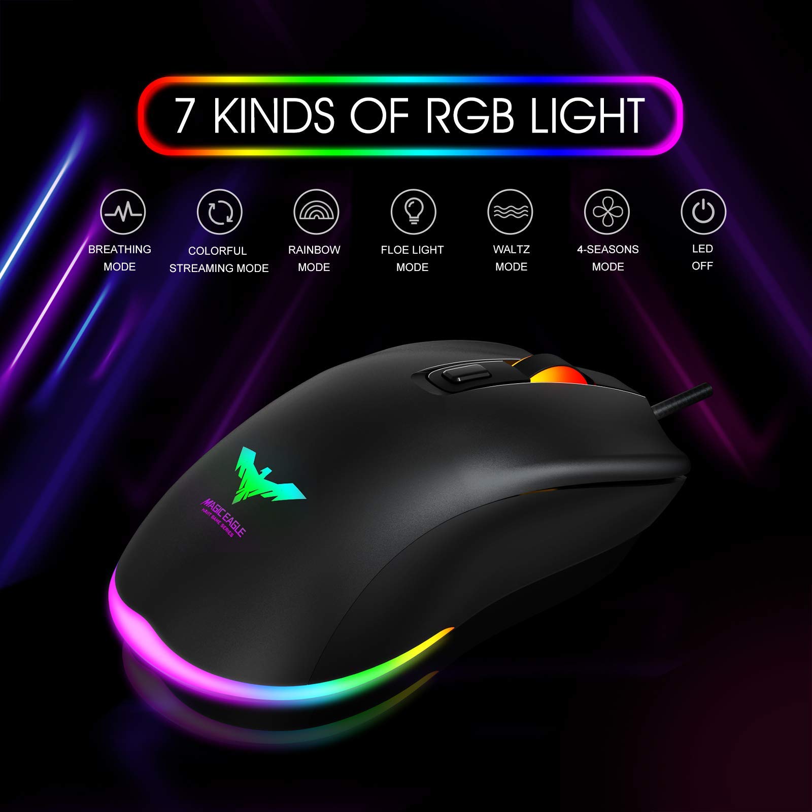 Havit RGB Gaming Mouse Wired PC Gaming Mice with 7 Color Backlight, 6 Buttons, Up to 6400 D P I Computer USB Mouses for Desktop Laptop Gamer & Work (Renewed)
