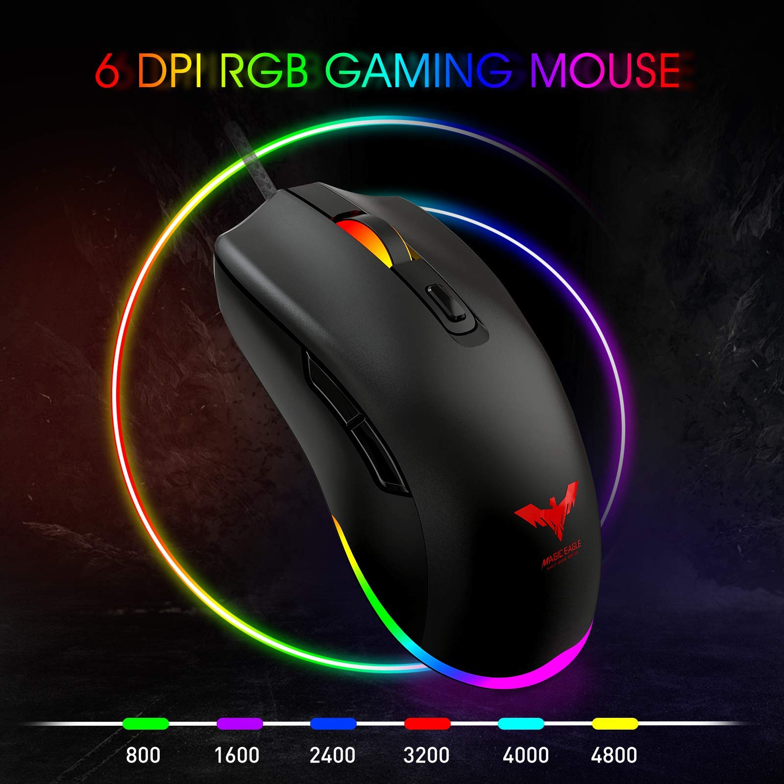 Havit RGB Gaming Mouse Wired PC Gaming Mice with 7 Color Backlight, 6 Buttons, Up to 6400 D P I Computer USB Mouses for Desktop Laptop Gamer & Work (Renewed)