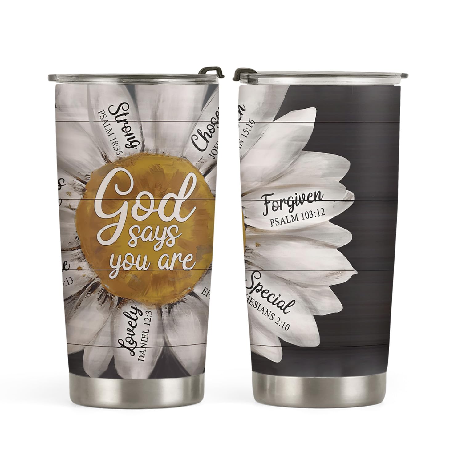20oz Daisy Flower Faith Tumbler, God Says You Are, Religious, Christian Gifts, Coffee Thermos for Women, Stainless Steel Double Wall Vacuum Insulated Coffee Mug, Travel Cup with Lid