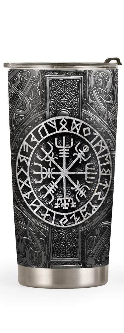 20oz Viking Celtic Knotwork Symbol Tumbler, Norse Mythology, Viking Gifts, Coffee Thermos for Men, Stainless Steel Double Wall Vacuum Insulated Coffee Mug, Travel Cup with Lid