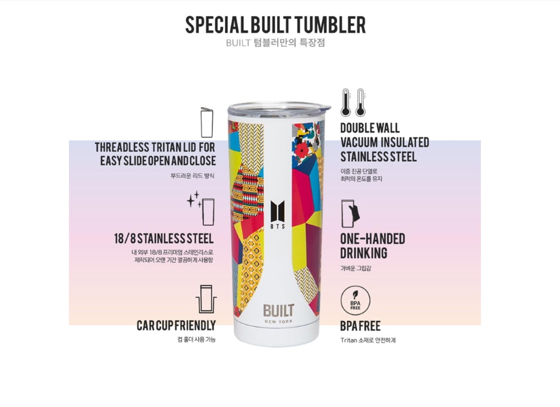 BUILT BTS Tumbler, 20.1 fl oz (591 ml), Jimin Stainless Steel, My Bottle, Bangtan Boys