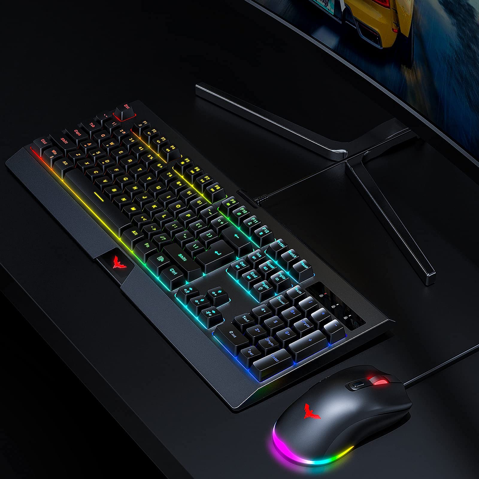 Havit RGB Wired Gaming Keyboard and Mouse Combo LED Backlit 104 Keys Ergonomic Gaming Keyboard with 4800 DPI & Programmable Gaming Mouse for Windows PC Computer Desktop Gamer