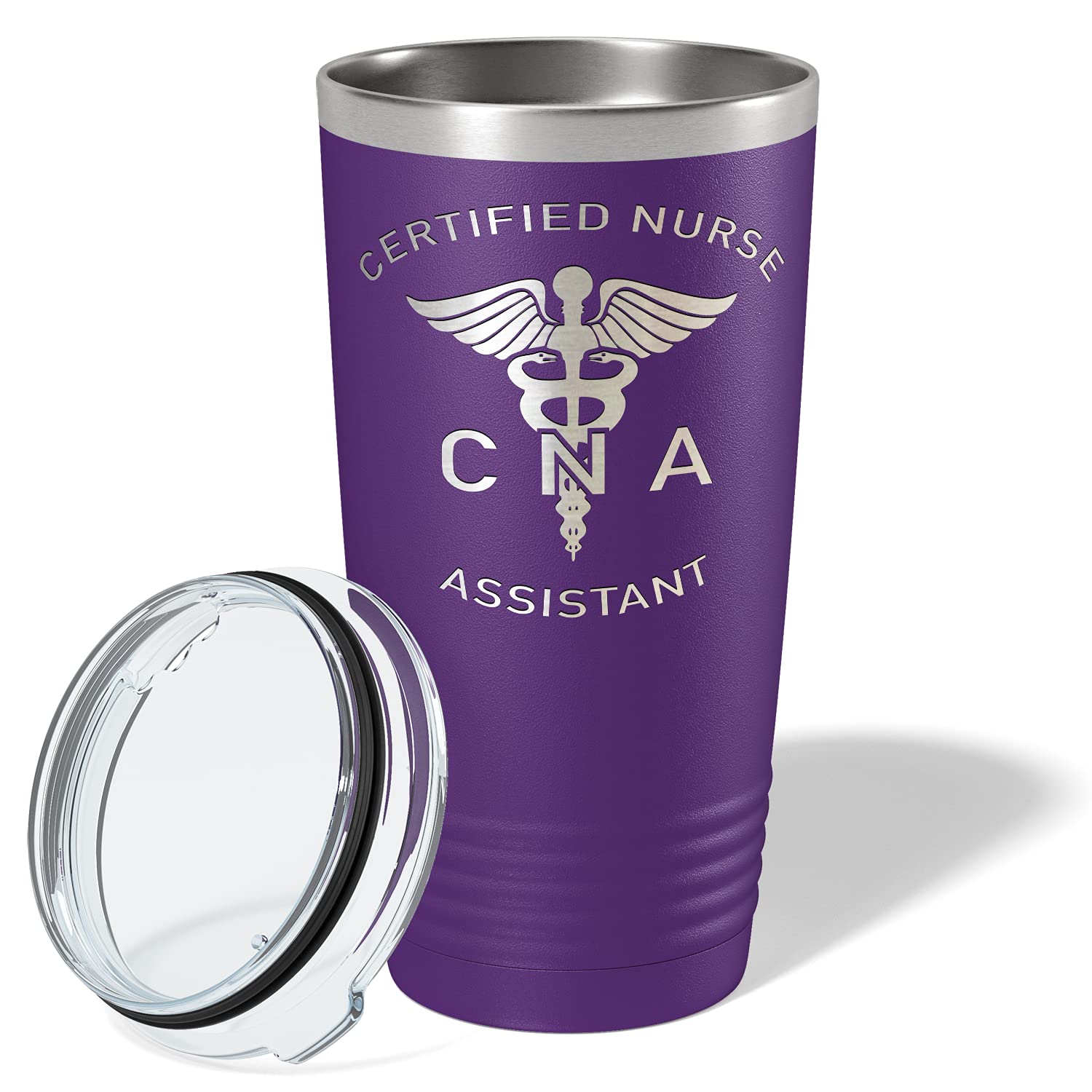 CNA Certified Nurse Assistant Gift on Purple 20 oz Stainless Steel Tumbler with Lid - Insulated Cup - Travel Mug