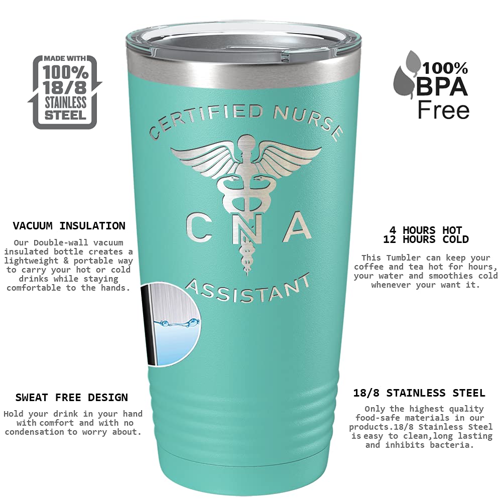 CNA Certified Nurse Assistant Gift on Seafoam 20 oz Stainless Steel Tumbler with Lid - Insulated Cup - Travel Mug