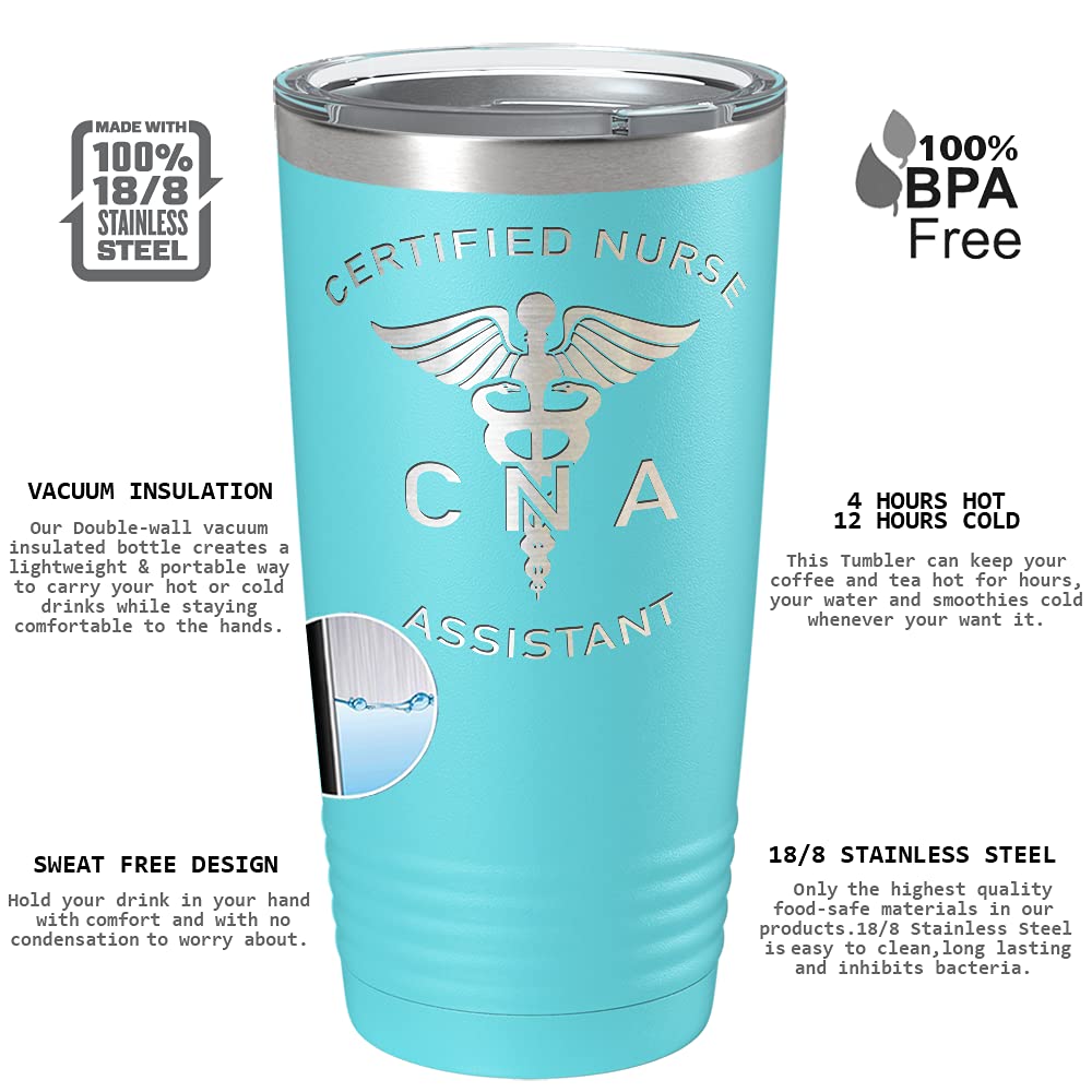 CNA Certified Nurse Assistant Gift on Lite Blue 20 oz Stainless Steel Tumbler with Lid - Insulated Cup - Travel Mug