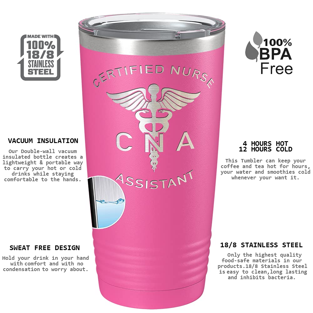 CNA Certified Nurse Assistant Gift on Pink 20 oz Stainless Steel Tumbler with Lid - Insulated Cup - Travel Mug