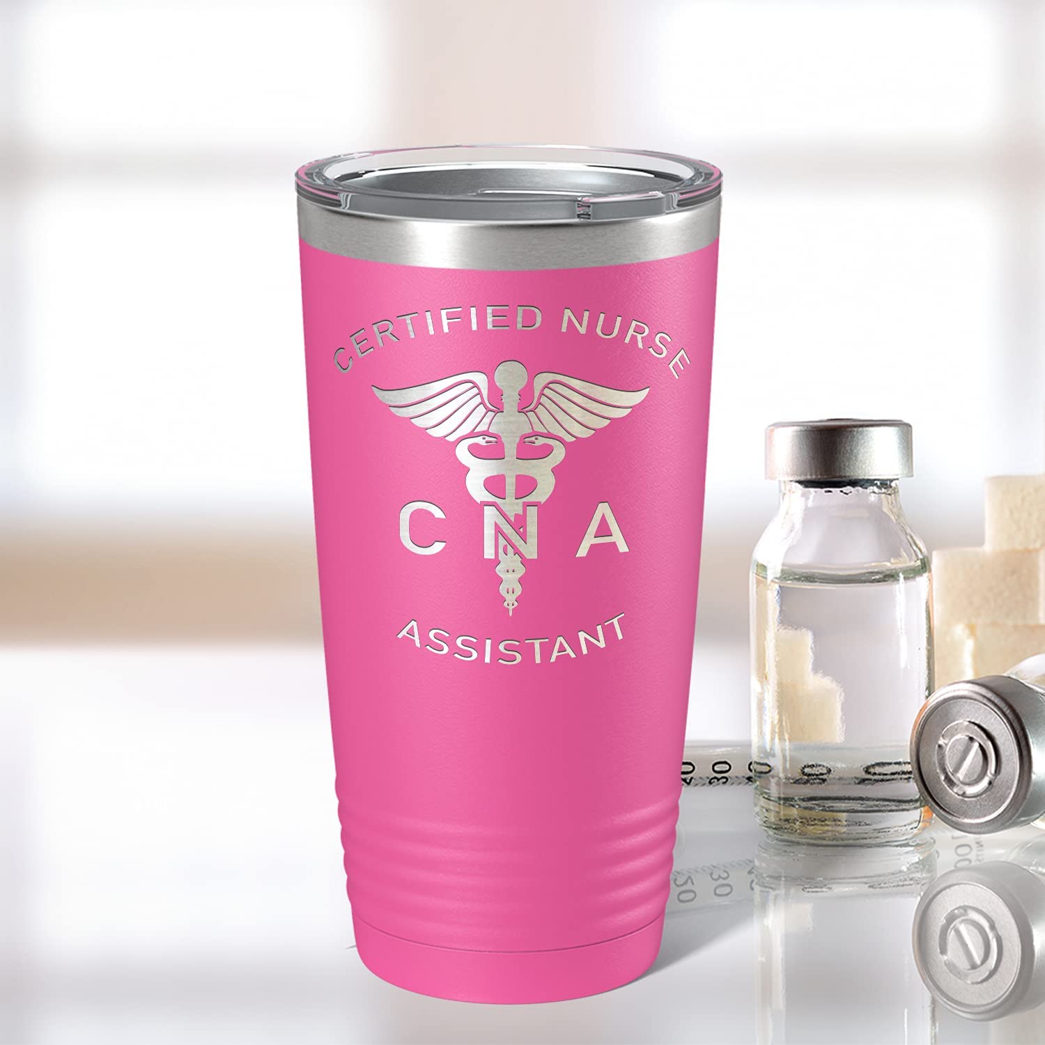 CNA Certified Nurse Assistant Gift on Pink 20 oz Stainless Steel Tumbler with Lid - Insulated Cup - Travel Mug
