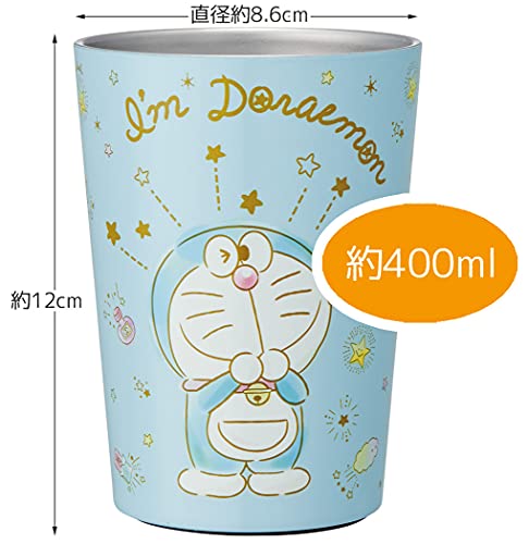 Skater Sanrio STCV2-A Stainless Steel Tumbler, Hot and Cold Retention, Convenience Store Coffee, 13.5 fl oz (400 ml), M, Doraemon, Glitter, Pastel